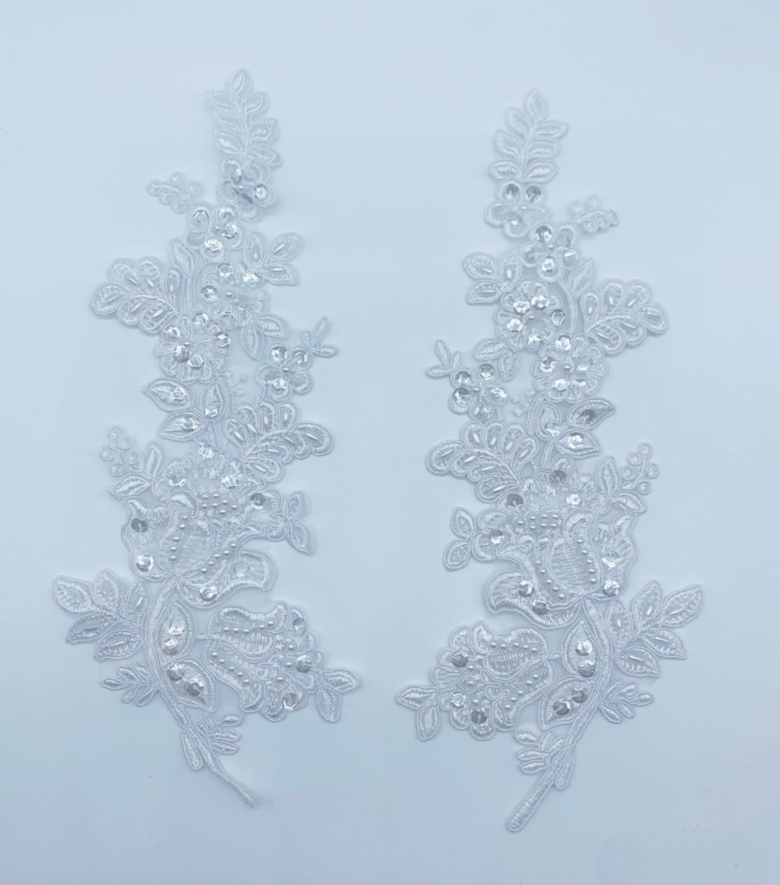 White Beaded Appliques on Netting Applique Pair in White - Etsy