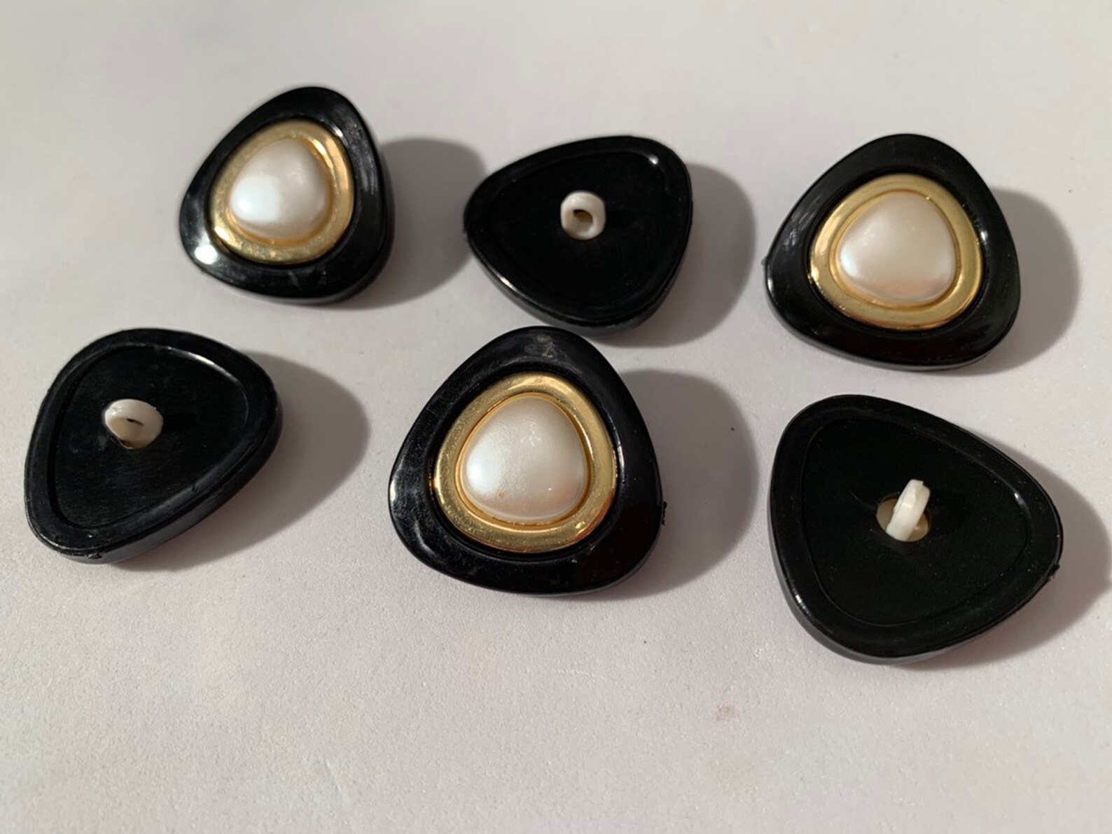 Medium Triangle Black Buttons With Pearl Center Button With Gold and ...