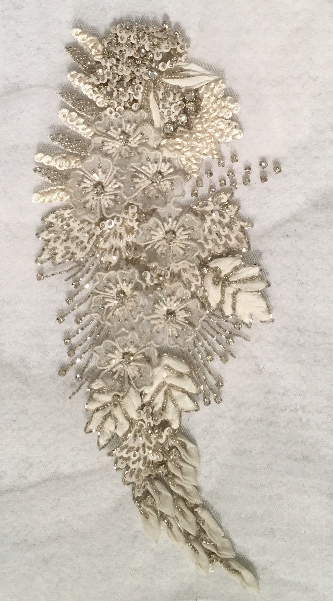 White Beaded Flower Applique White Applique Bodice Beaded and Sequins ...
