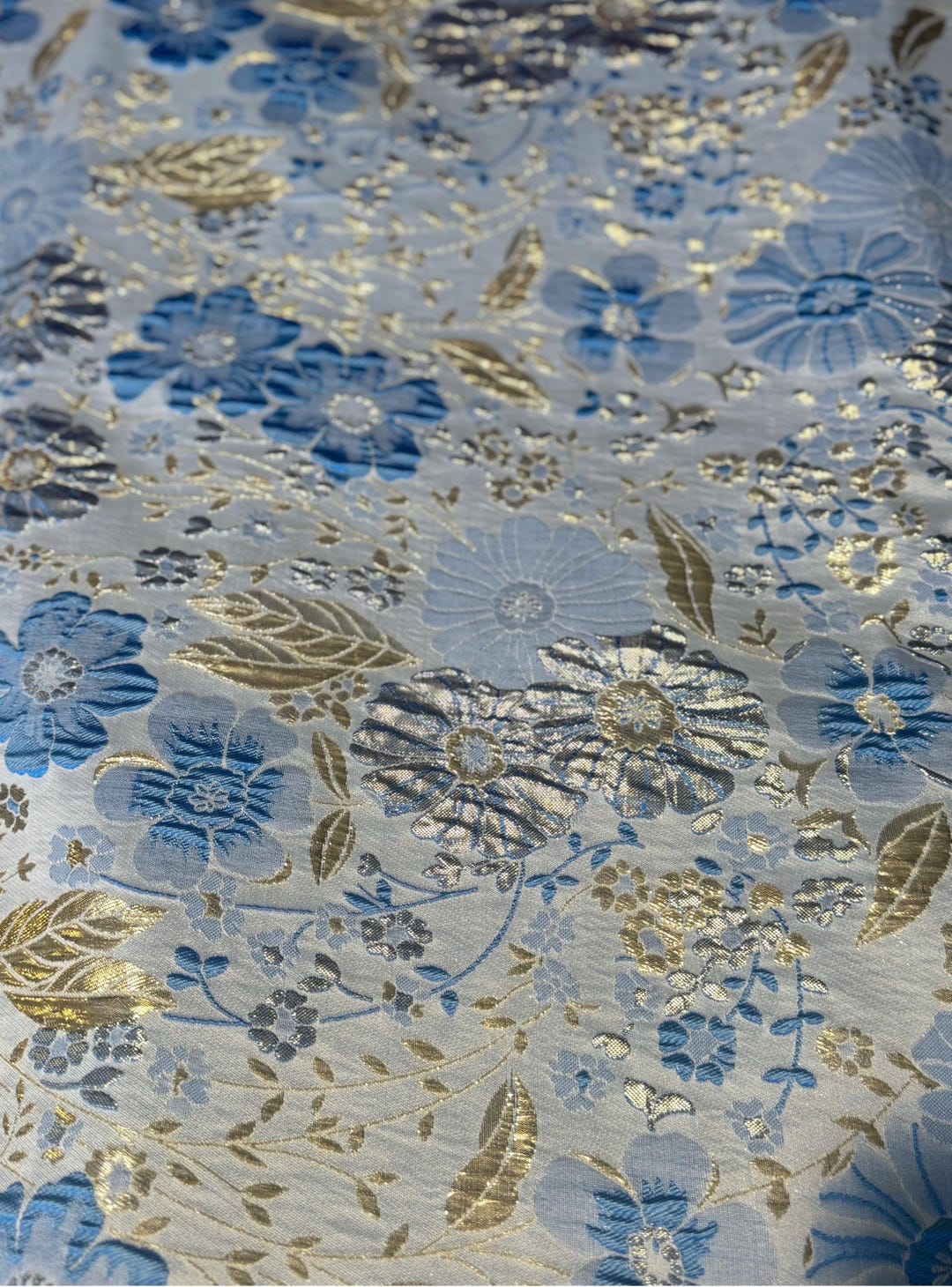 Blue Floral Brocade in a Blue and Gold Colors With Metallic Threading ...