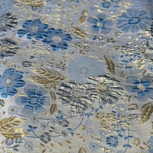 Blue Floral Brocade in a Blue and Gold Colors With Metallic Threading ...