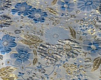 Metallic Brocade in a Floral Pattern With Blue Metallic Threading, Blue ...