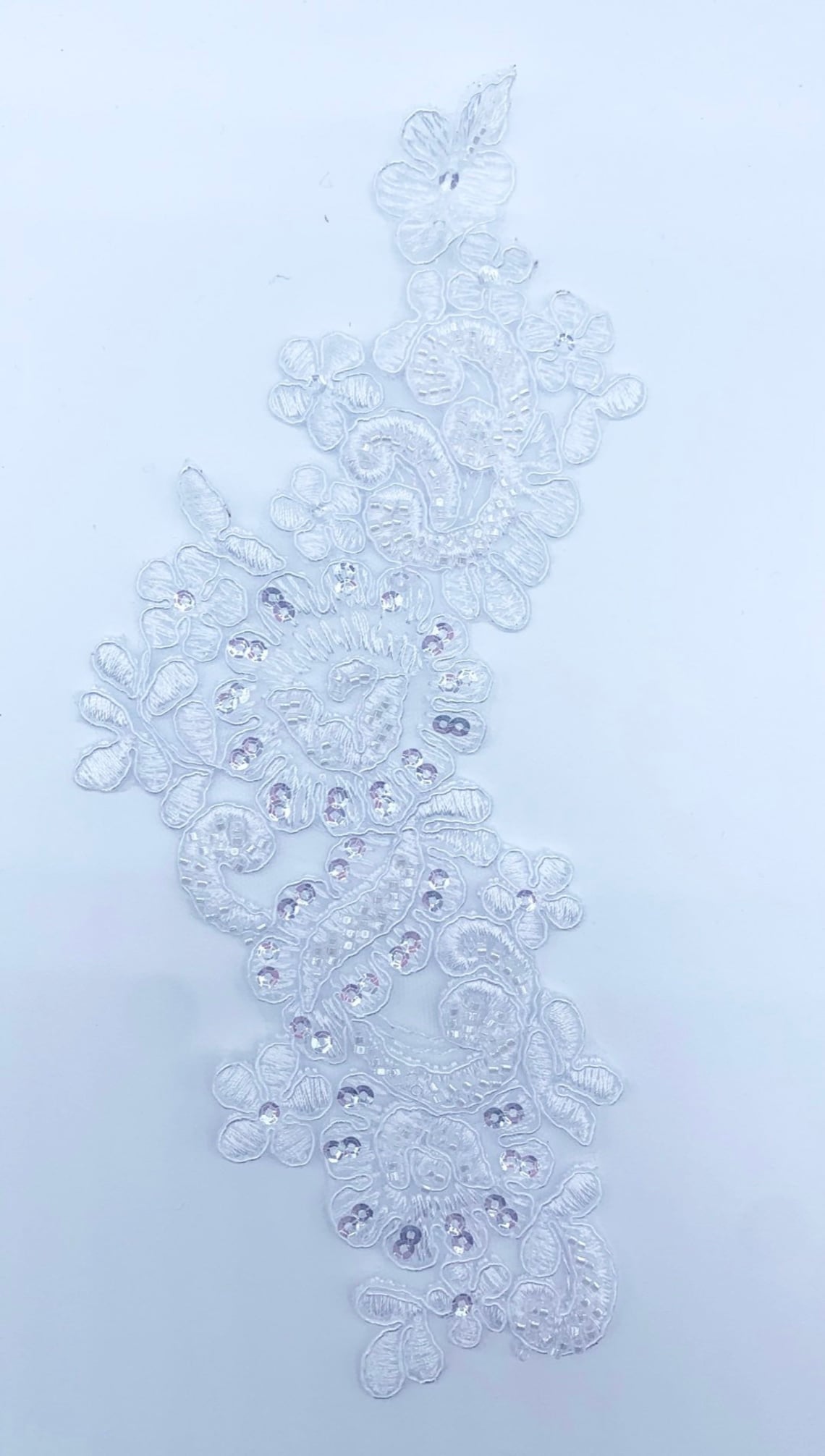 White Beaded Appliques on Netting Applique Pair in White Beaded Organza ...