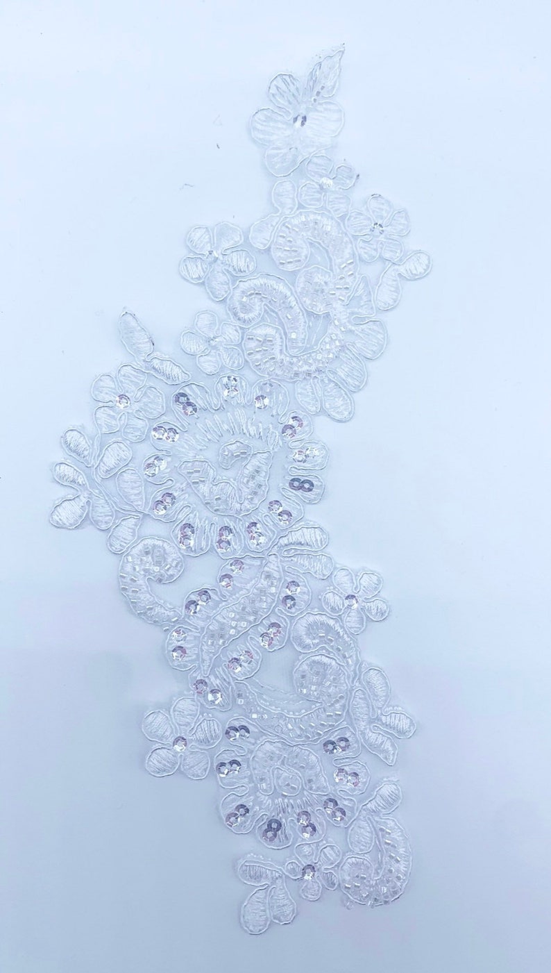 White Beaded Appliques on Netting Applique Pair in White - Etsy