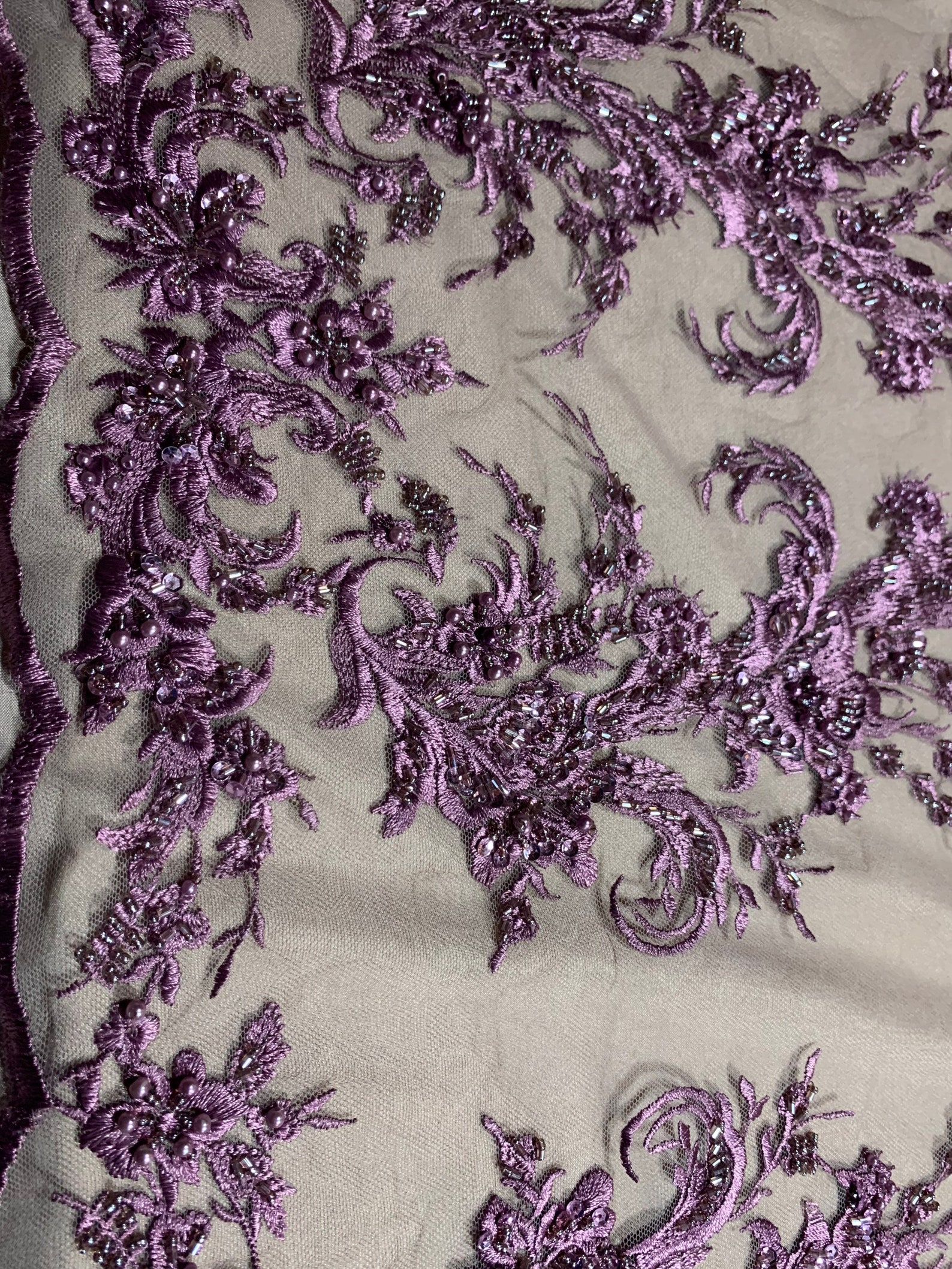 Lilac Lace Beaded Re-embroidered Beaded Lace in Floral Design Lace With ...