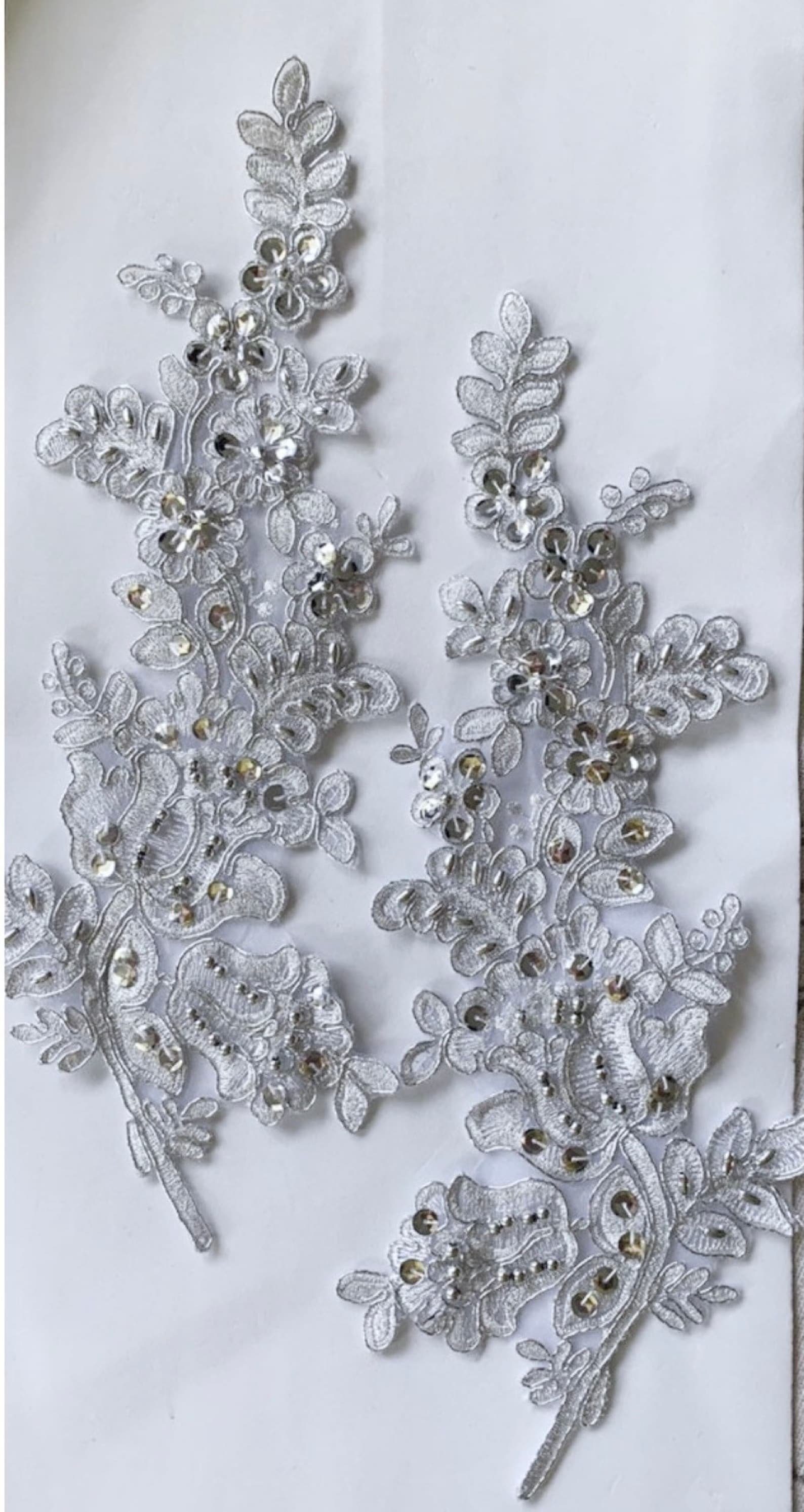 Silver Beaded Applique With Silver Metallic Cording Beaded - Etsy