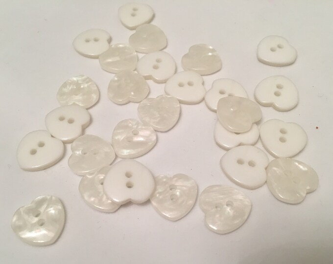 Small Heart Shape Buttons in White Marble Finish Buttons Plastic Button ...