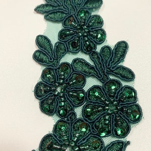 Hunter Green Beaded Applique, Beaded Aplique Lace Pair for Lyrical ...