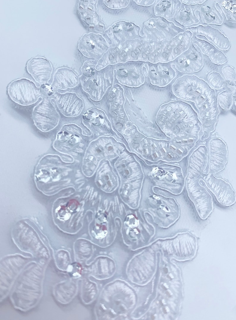 White Beaded Appliques on Netting Applique Pair in White - Etsy