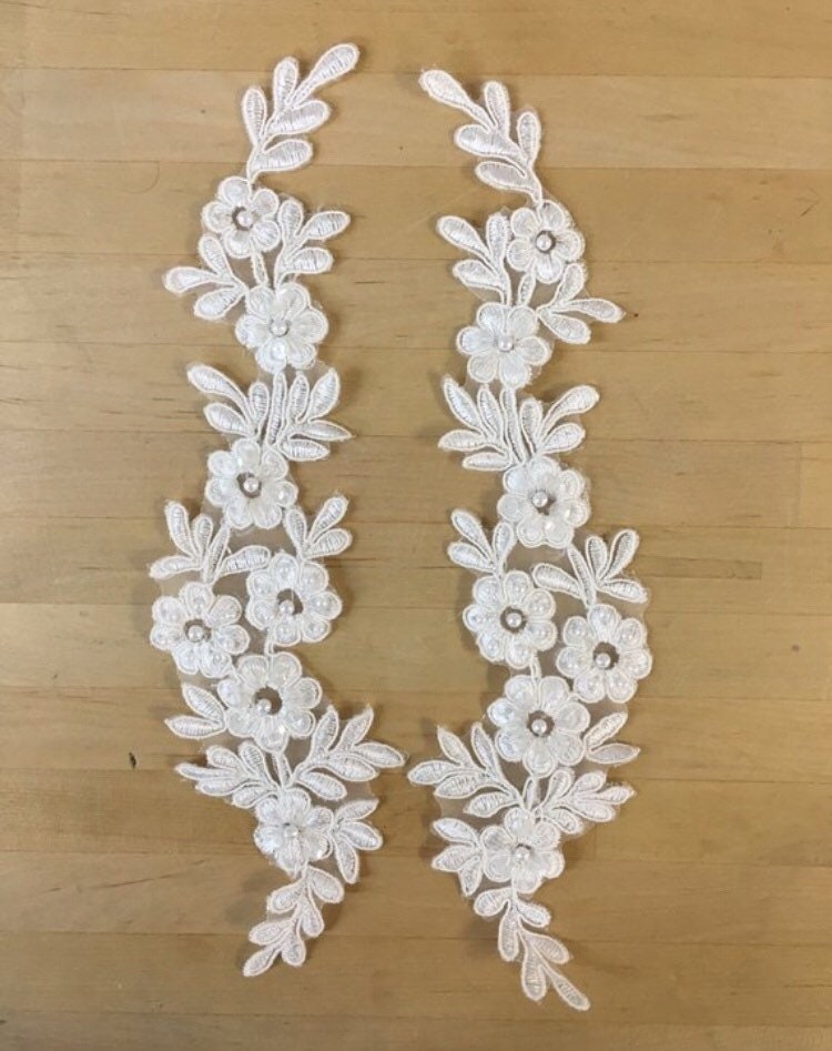 Ivory Beaded Appliques on netting Applique Pair in ivory | Etsy