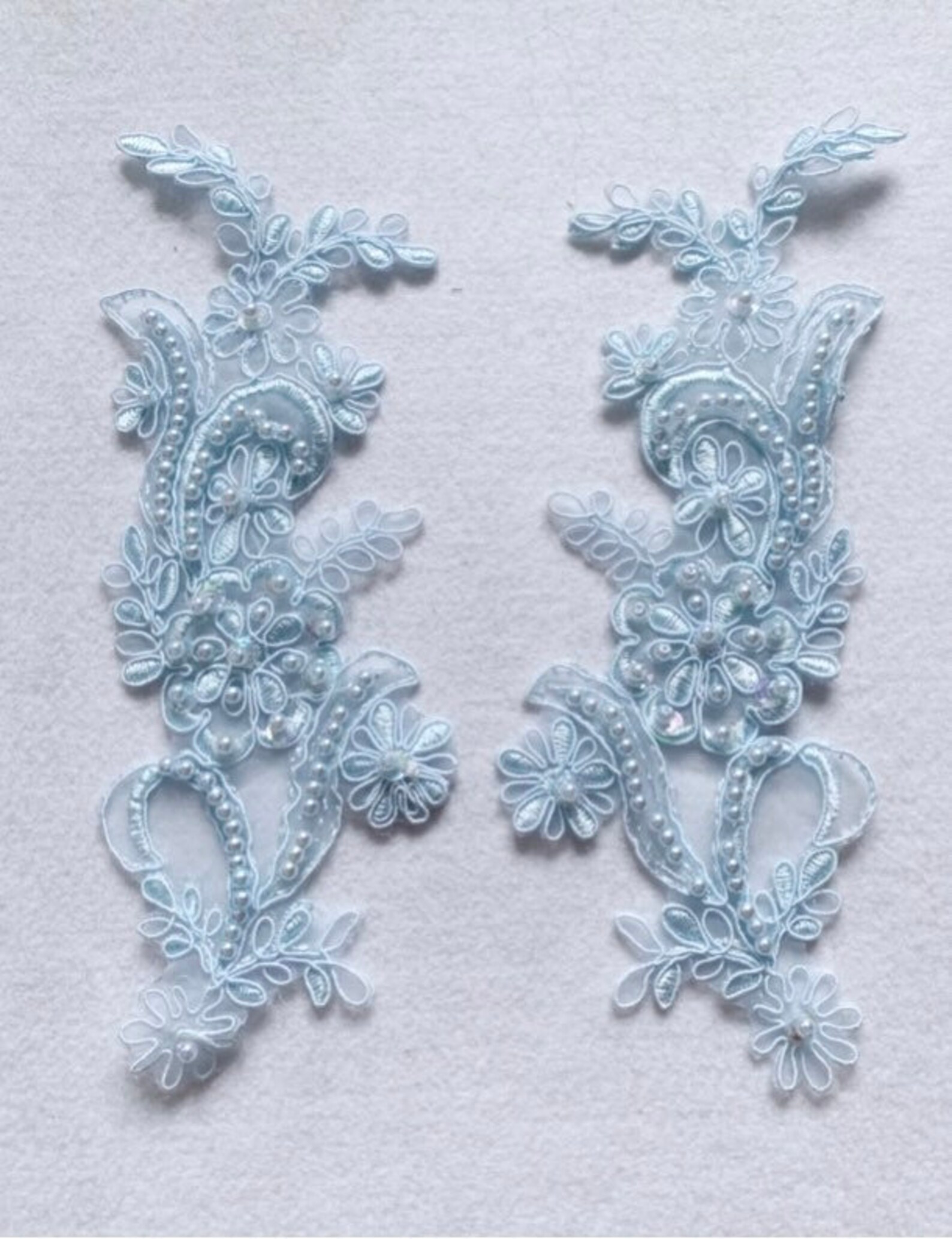 Light Blue Beaded Applique Beaded Applique Lace Pair for | Etsy