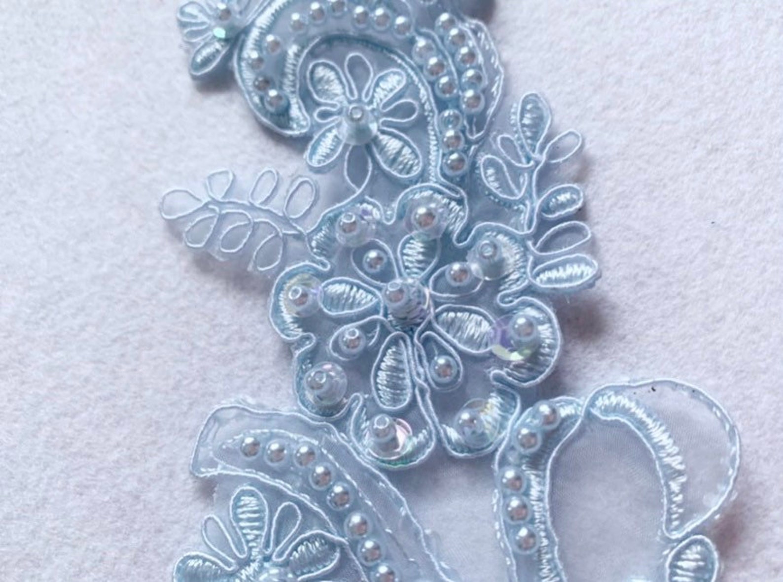 Light Blue Beaded Applique Beaded Applique Lace Pair for | Etsy