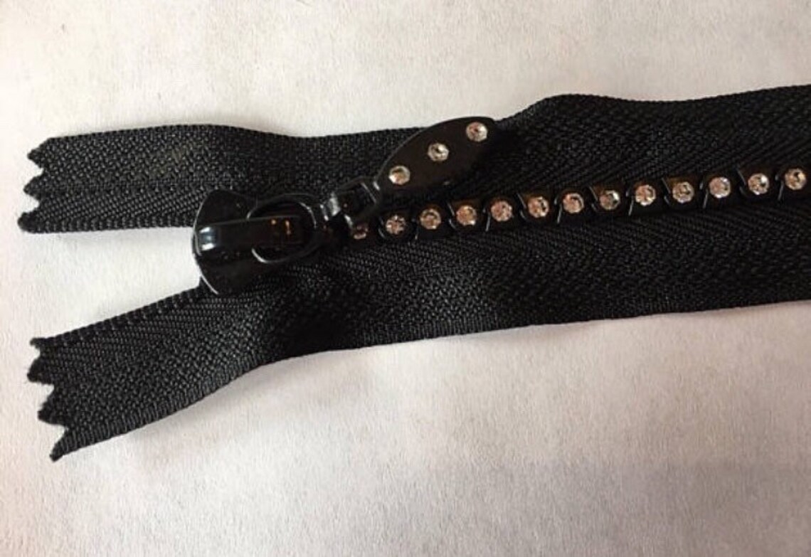 3 Black Rhinestone Zippers 8 Long Nylon Coil Zipper | Etsy