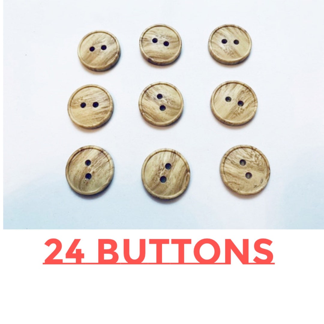 24 Small Natural Wood Tan Brown Faux Wood Buttons 18 Mm 3/4 Inch Sewing ...