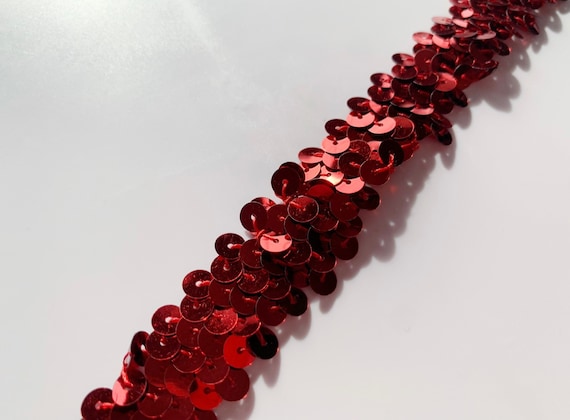 Red Sequin Trim Stretch Sequin Trim Sequins Bridal Trim Prom | Etsy