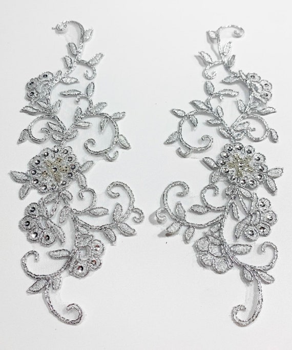 Metallic Silver Beaded Applique Beaded Applique Lace Pair for - Etsy