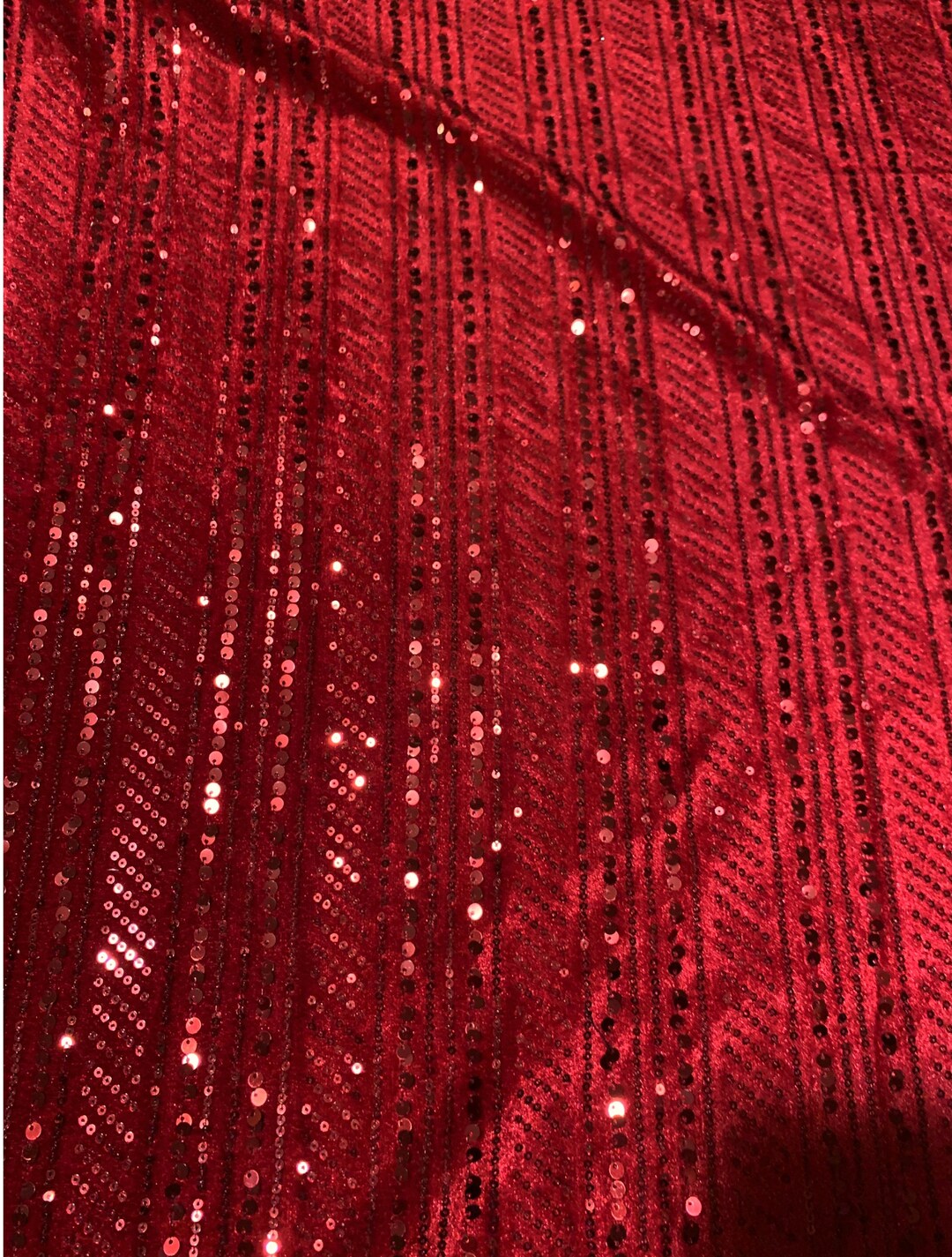 Deep Red Sequin on Stretch Velour in a Stripe Design by the Yard Sequin ...