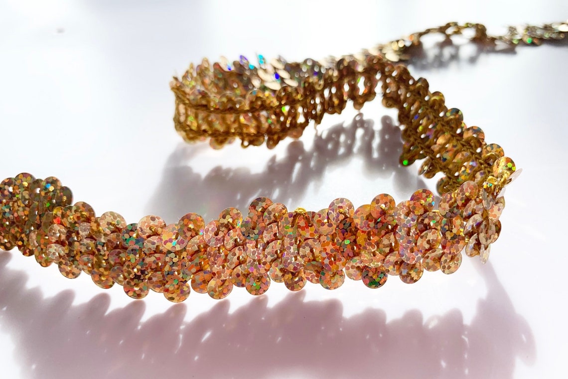Rainbow Metallic Gold Sequin Trim Stretch Trim Sequins Bridal Trim Prom ...