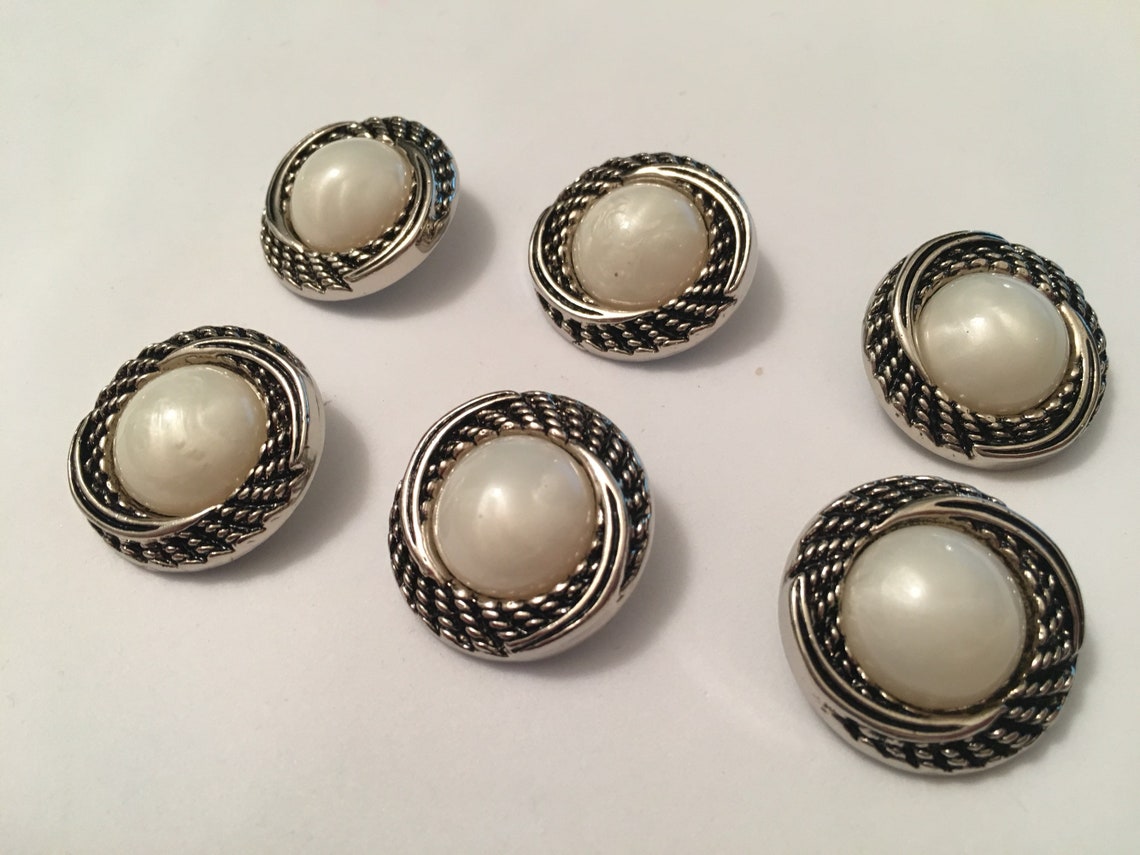 Medium Silver buttons with a pearl like center buttons medium | Etsy
