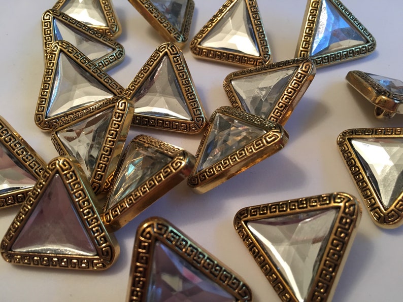 Medium Gold Buttons Triangle Shape With Rhinestone Center - Etsy