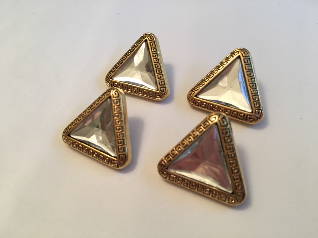 Medium Gold Buttons Triangle Shape With Rhinestone Center Plastic ...