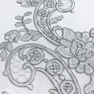 Silver Metallic Applique, Applique Lace Pair for Lyrical Dance Ballroom ...