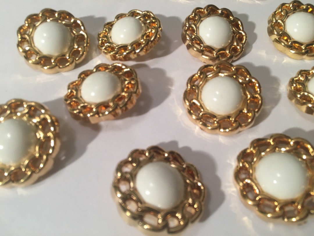 Medium White and Gold Sewing Buttons Plastic Sewing Buttons 1" 26mm ...