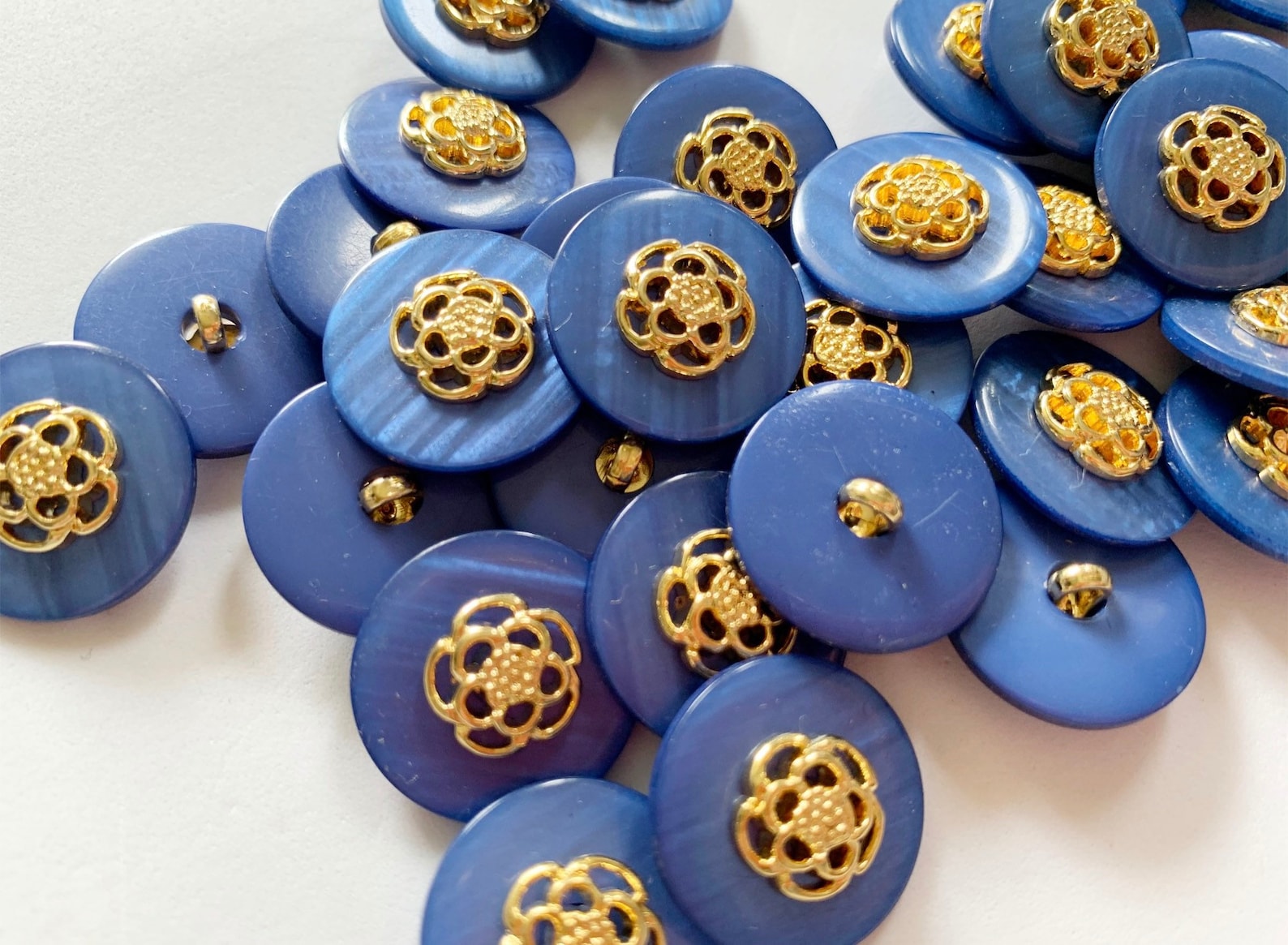 Medium Blue and Gold Buttons Blue Center Buttons Plastic | Etsy