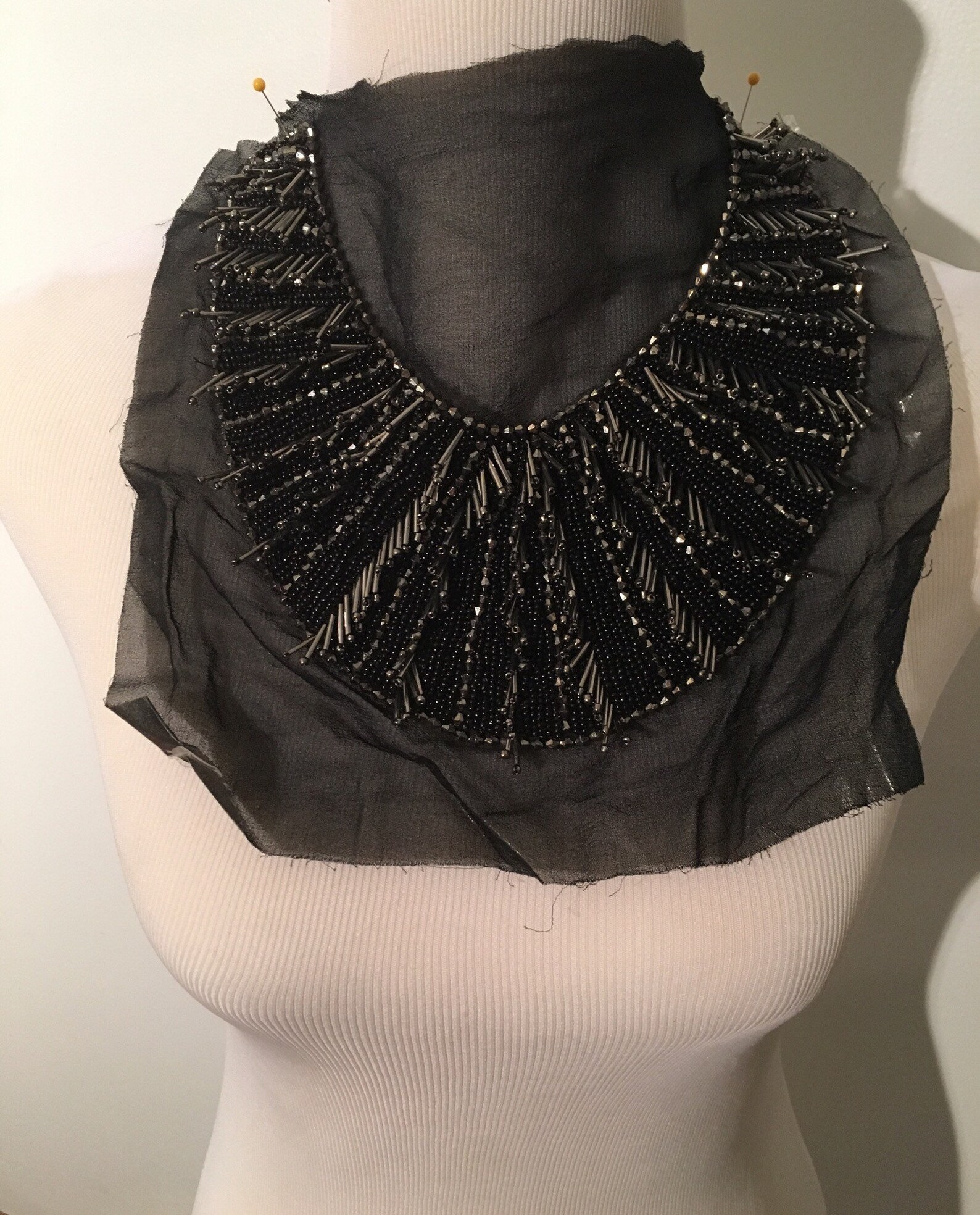 Black and Silver Beaded Collar Applique Black Applique Bodice Beaded ...