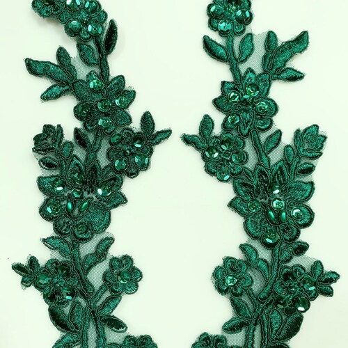 Hunter Green Beaded Applique Beaded Aplique Lace Pair for - Etsy