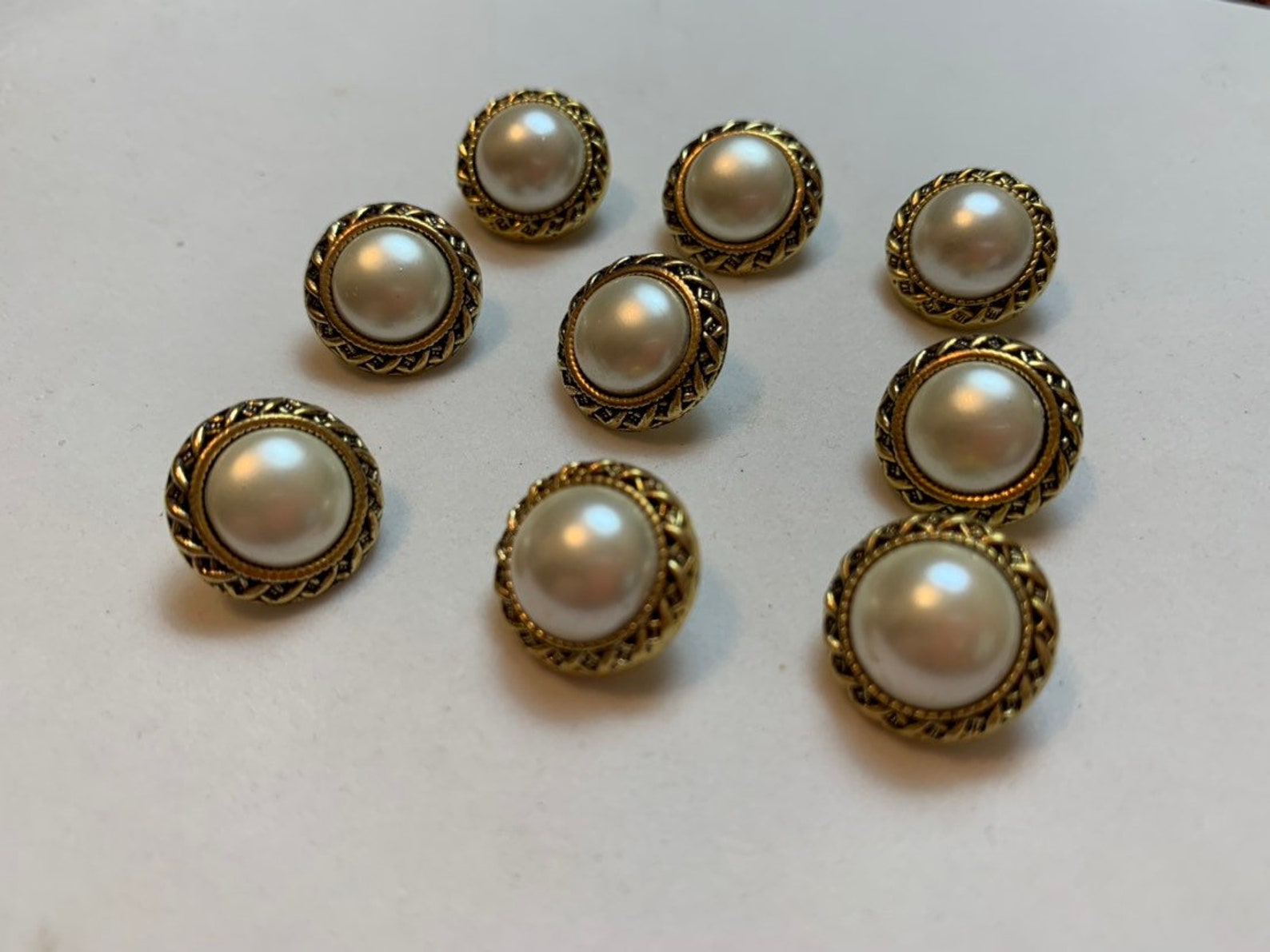60 Small Pearl Buttons With Gold Trim Accent Plastic Sewing - Etsy