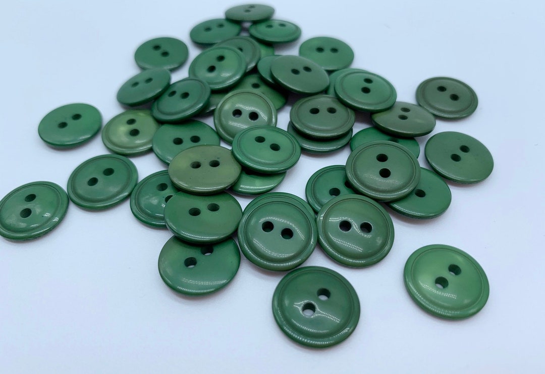 Small Army Green Buttons 16mm 5/8” Sewing Buttons, 6 Vintage, Plastic ...