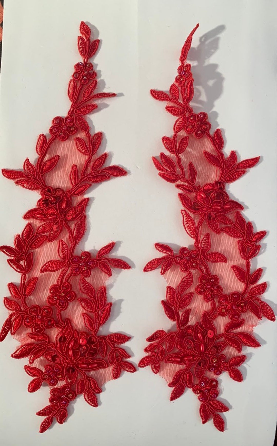 Red Beaded Applique, Beaded Aplique Lace Pair for Lyrical Dance ...