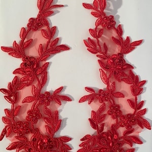 Red Beaded Applique, Beaded Aplique Lace Pair for Lyrical Dance ...