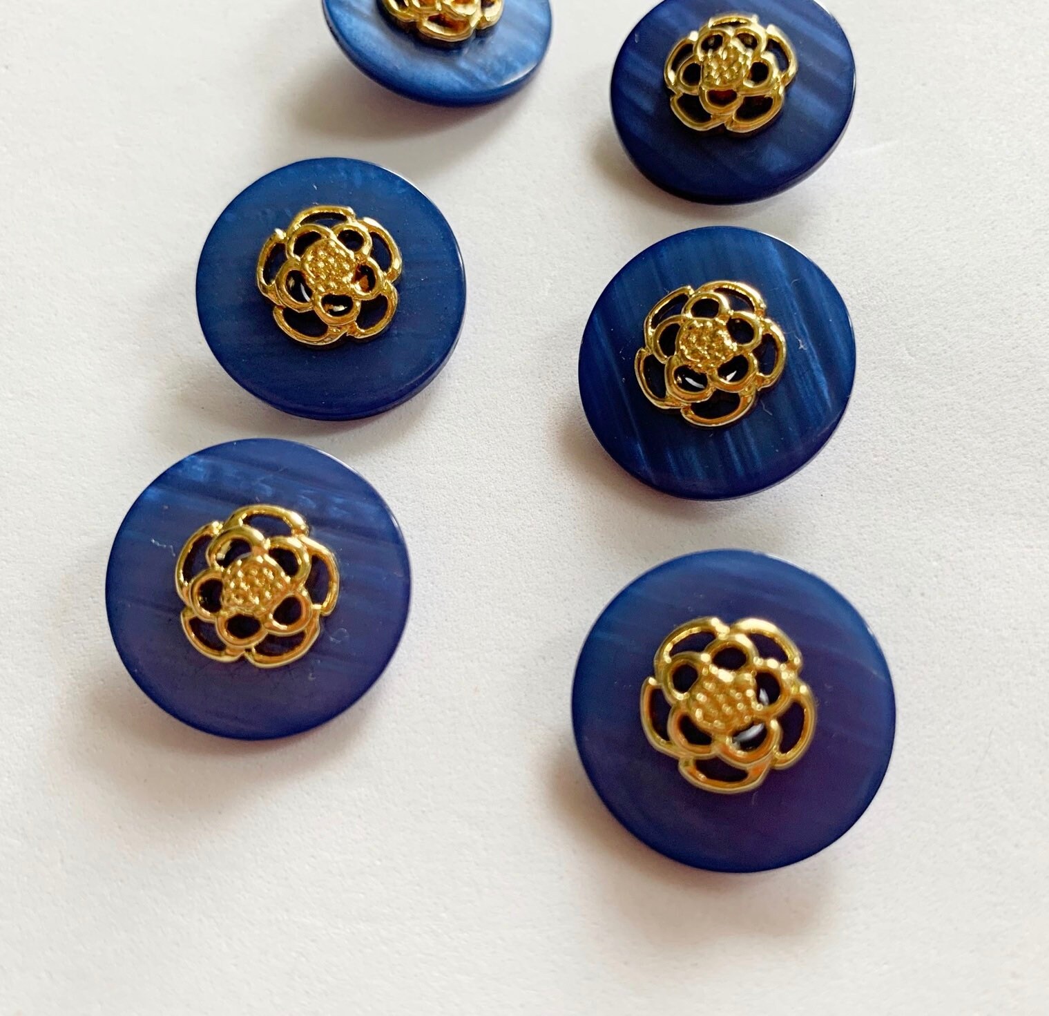 Medium Blue and Gold Buttons Blue Center Buttons Plastic | Etsy