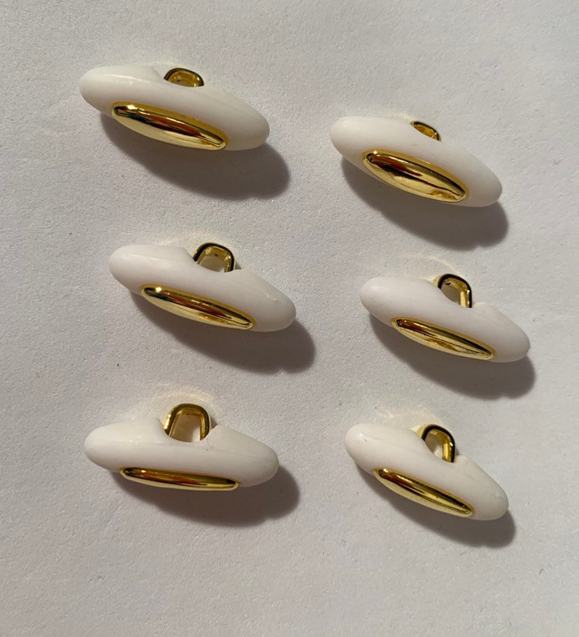 Medium Toggle Button White and Gold Sewing Buttons Plastic | Etsy