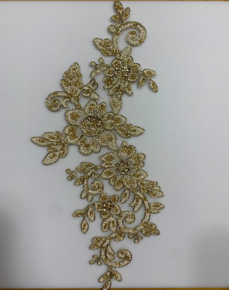 Gold Metallic Beaded Applique With Metallic Gold Cording - Etsy