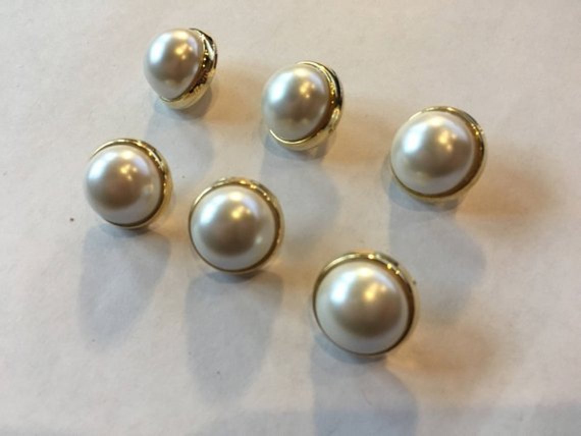 Small Pearl Buttons With Gold Trim Accent Plastic Sewing | Etsy