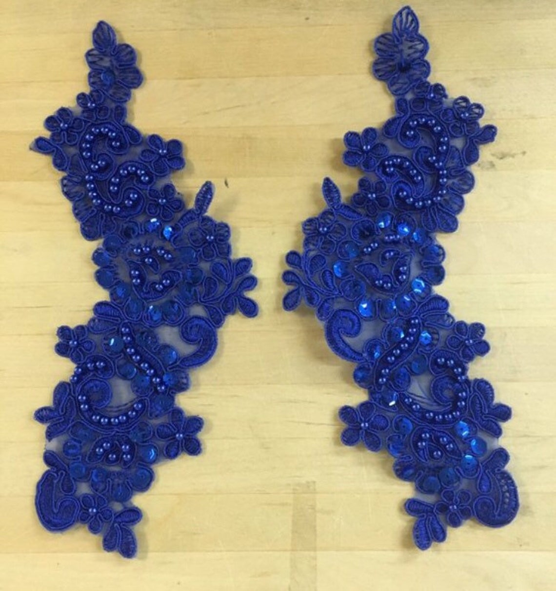Royal Blue Beaded Applique, Beaded Applique Lace Pair for Lyrical Dance ...