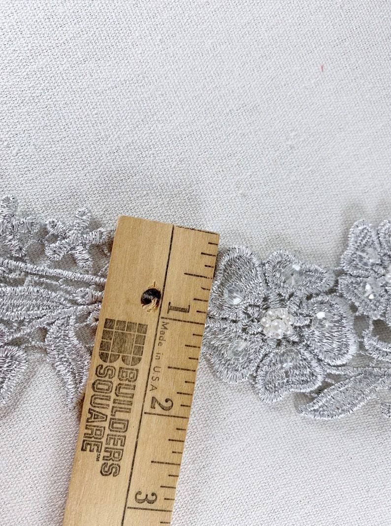 Silver Floral Lace Trim White and Metallic Silver Threading 2 - Etsy