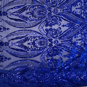 Royal Blue Sequin All Over Sequin on Mesh by the Yard Sequin Fabric in ...