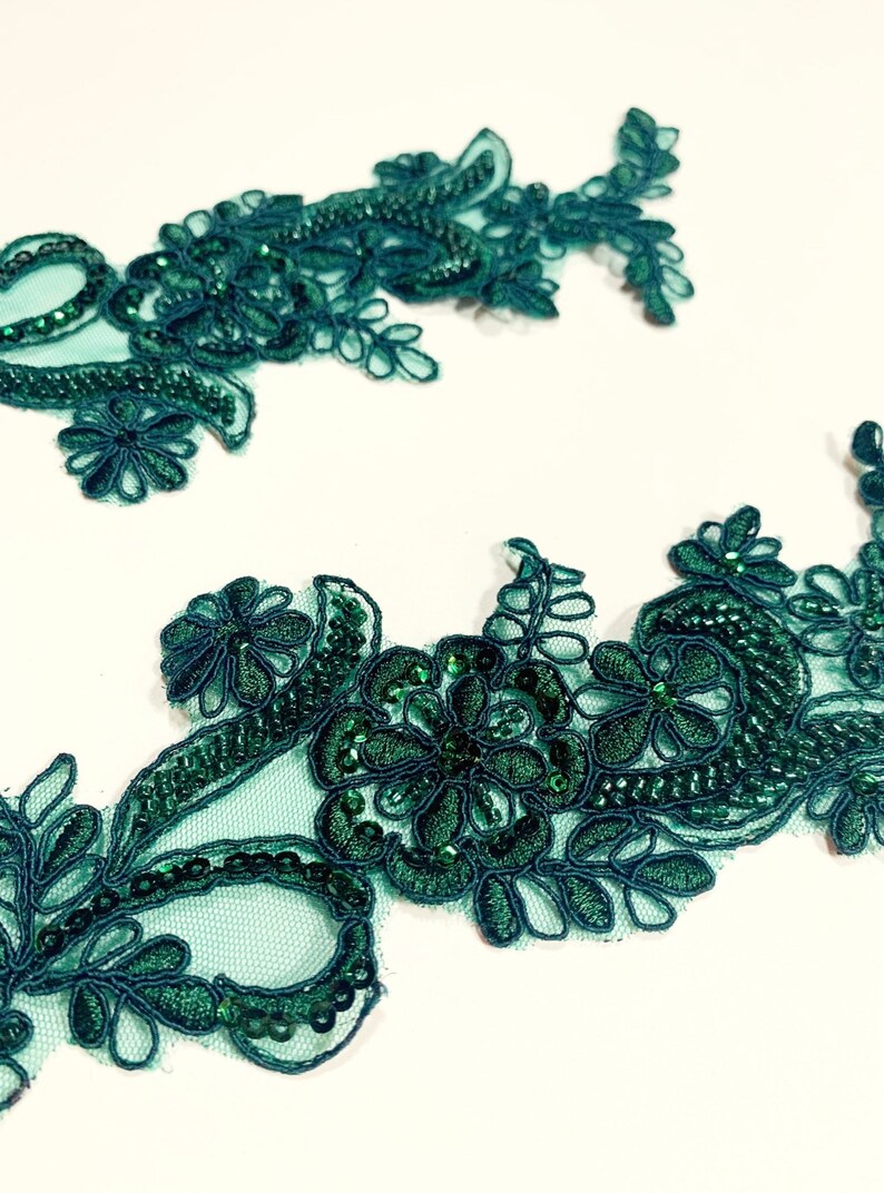 Hunter Green Beaded Applique Beaded Aplique Lace Pair for - Etsy