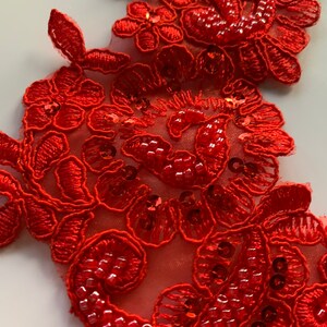Red Beaded Applique, Beaded Aplique Lace Pair for Lyrical Dance ...