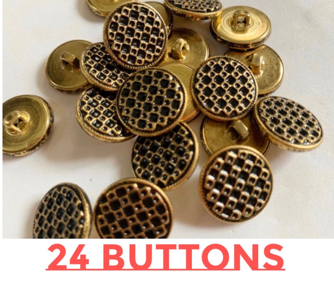 24 Buttons Medium Gold Buttons Metal Sewing Buttons 3/4" 20mm Gold ...