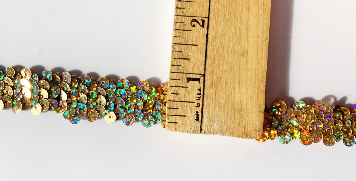 Rainbow Metallic Gold Sequin Trim Stretch Trim Sequins Bridal Trim Prom ...
