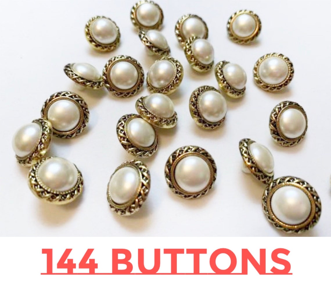 144 Sewing Buttons Small Pearl Buttons With Gold Trim Accent | Etsy
