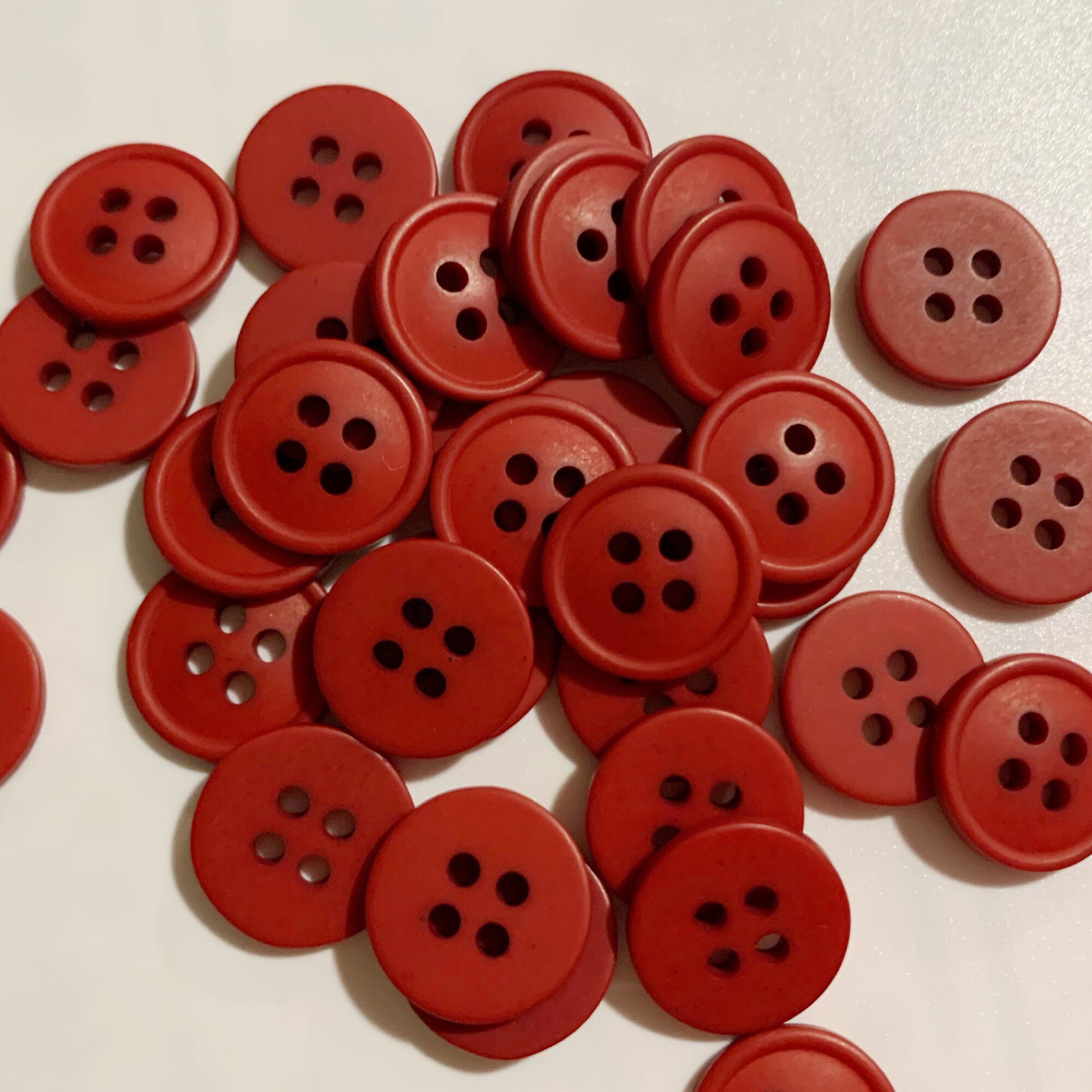 Small Deep Red Sew Through Buttons Sewing Buttons 5/8” 6 Sewing Buttons ...