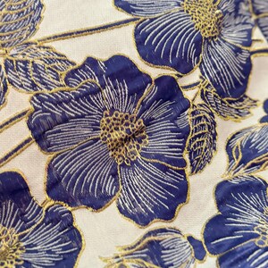 Floral Brocade in a Blue and Gold Colors With Metallic Threading - Etsy