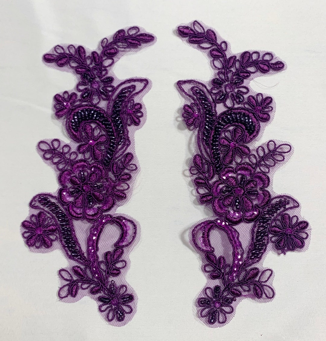 Purple Beaded Applique, Beaded Applique Lace Pair for Lyrical Dance ...