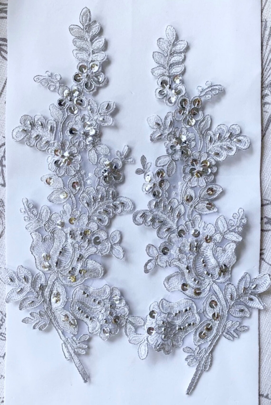 Silver Beaded Applique With Silver Metallic Cording Beaded - Etsy